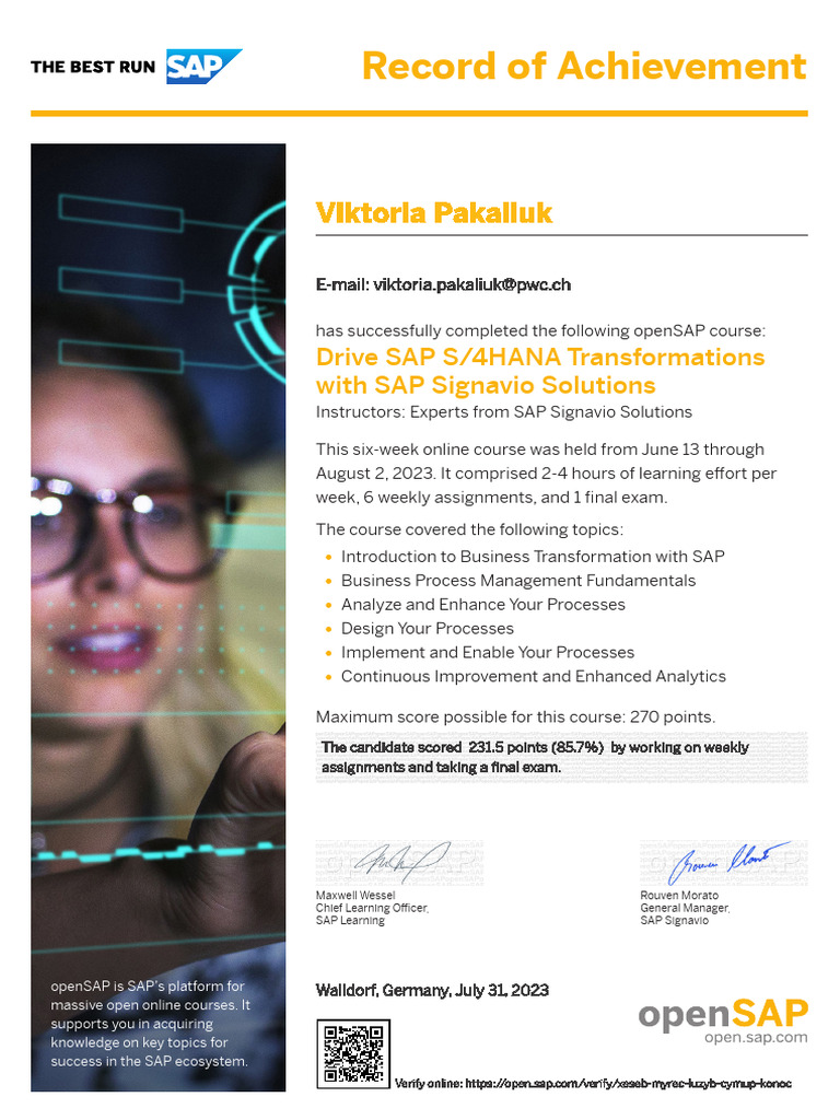 Record of Achievement Drive SAP S4HANA Transformations With SAP ...