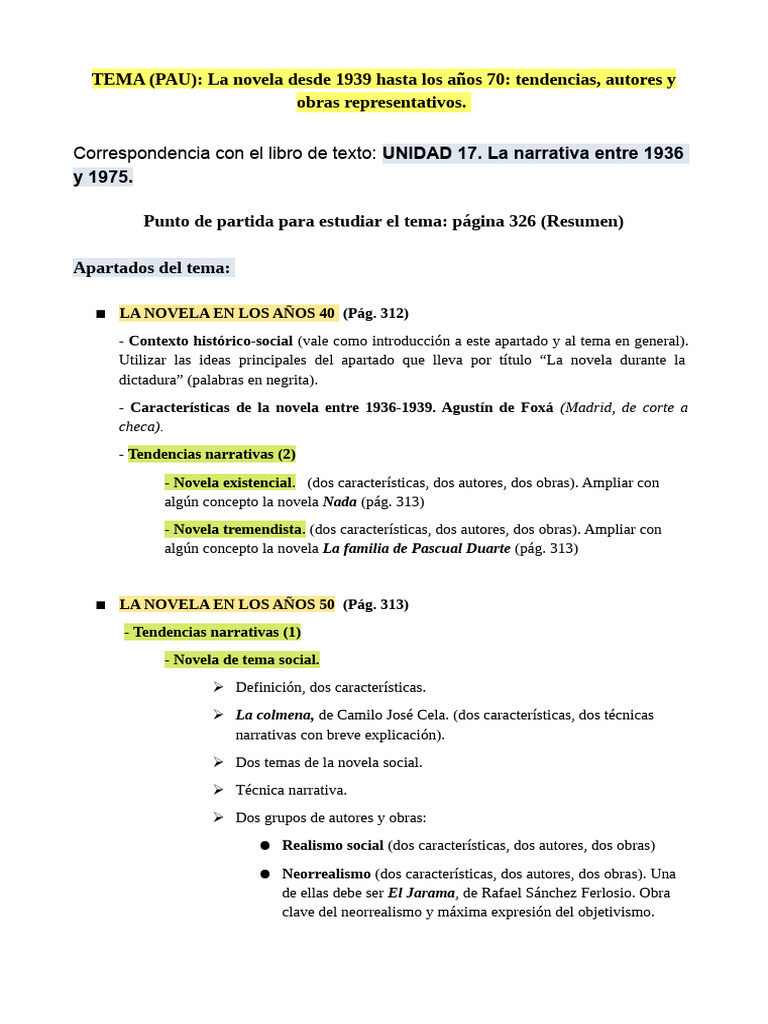 Conceptos Clave Tema 2 Novela Pau | PDF | Novelas