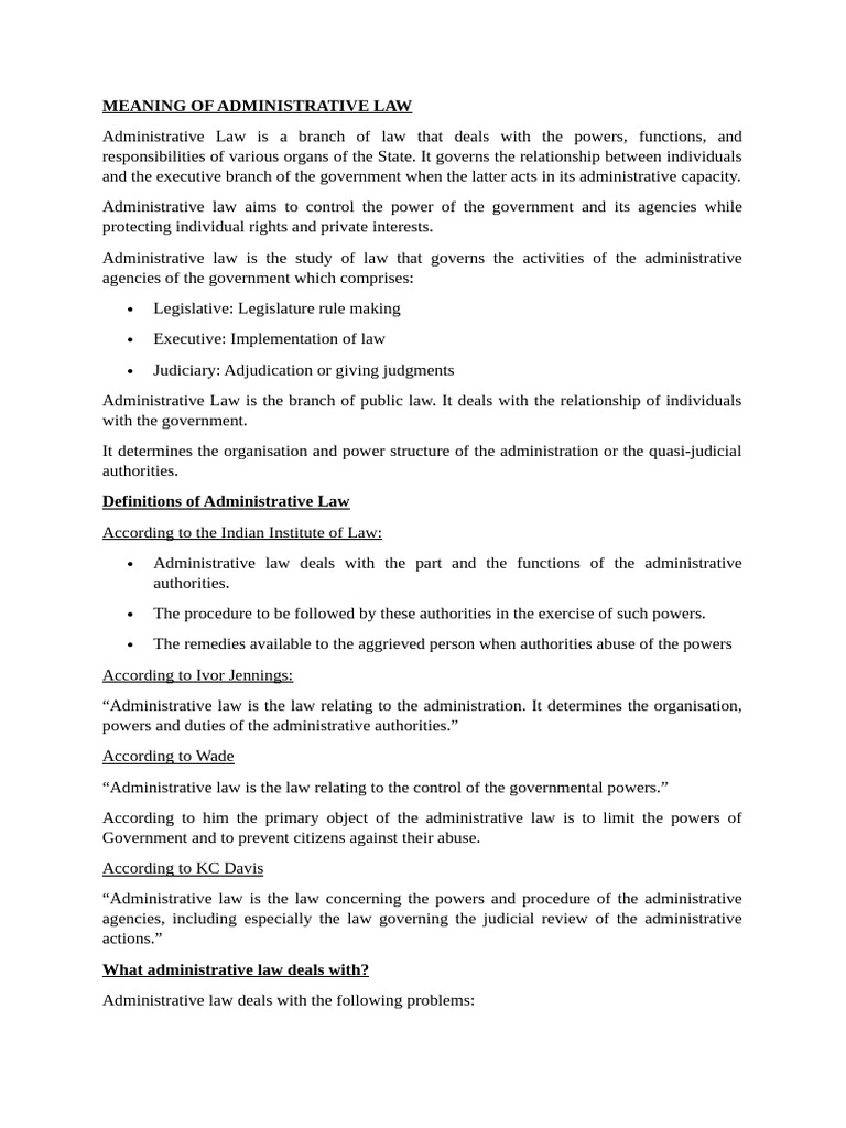 Meaning of Administrative Law | PDF | Administrative Law | Judicial Review