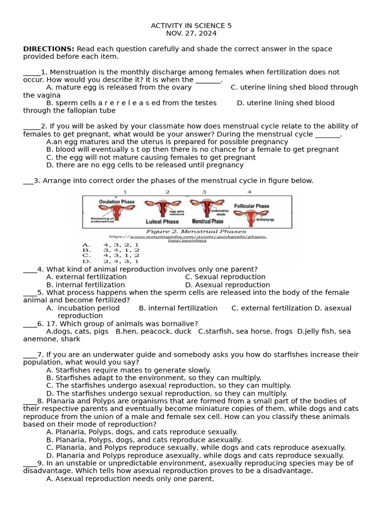 Activity in Science 5 | PDF | Reproduction | Flowers