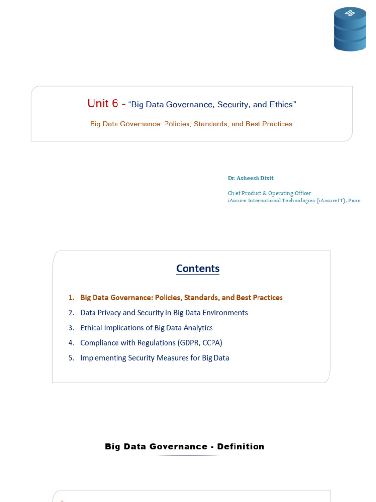 Big Data Governance, Security, and Ethics | PDF | Governance | Regulatory Compliance