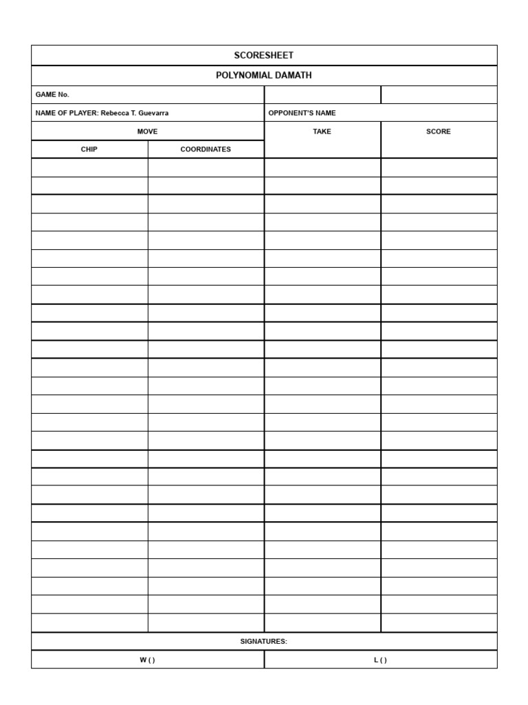 Damath Scoresheet | PDF