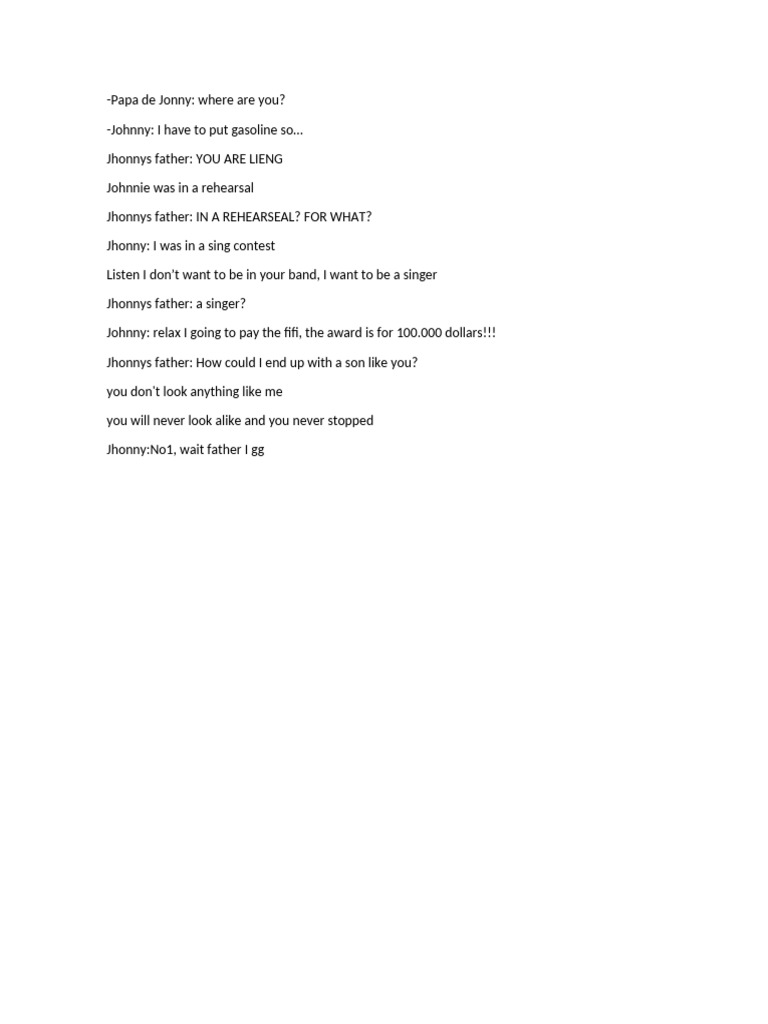 Johnny's Singing Contest Drama | PDF