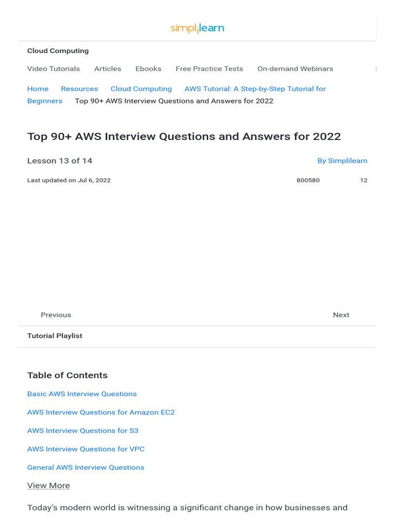 Top 90+ AWS Interview Questions and Answers For 2022 - Simplilearn01 | PDF | Amazon Web Services ...