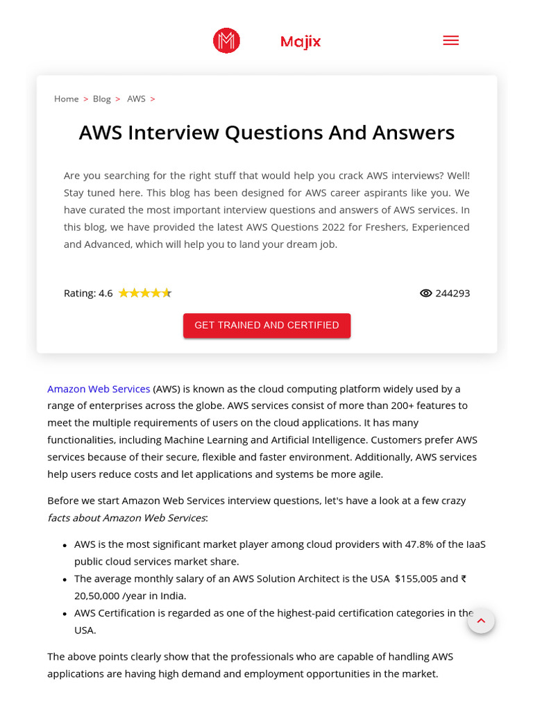 Top 100 AWS Interview Questions and Answers in - 2022 | PDF | Amazon ...