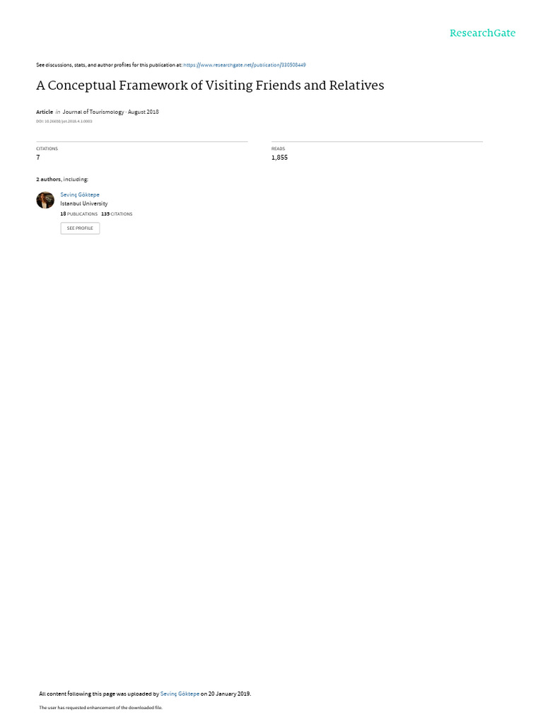 A Conceptual Framework of Visiting Friends and Relatives: Journal of ...