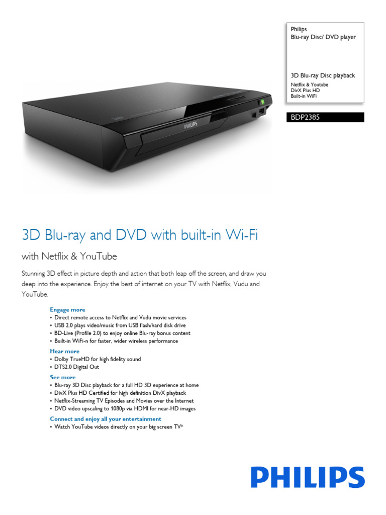 Philips BDP2385 Blu-Ray Player (Quick Guide) | PDF | Blu Ray | High Definition Television