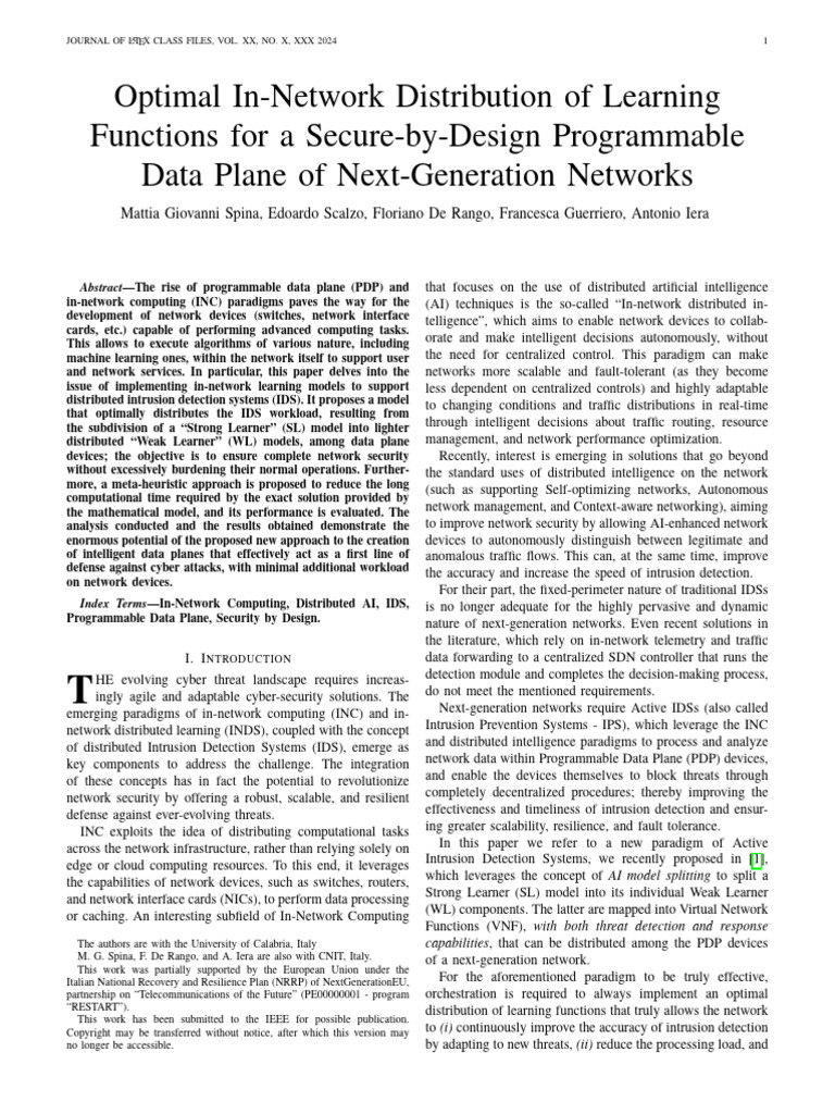 Optimal In-Network Distribution of Learning Functions For A Secure-by ...