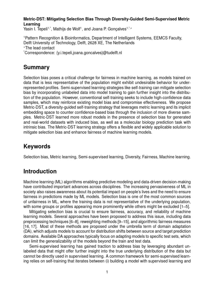 Mitigating Selection Bias Through Diversity-Guided Semi-Supervised Metric Learning | PDF ...