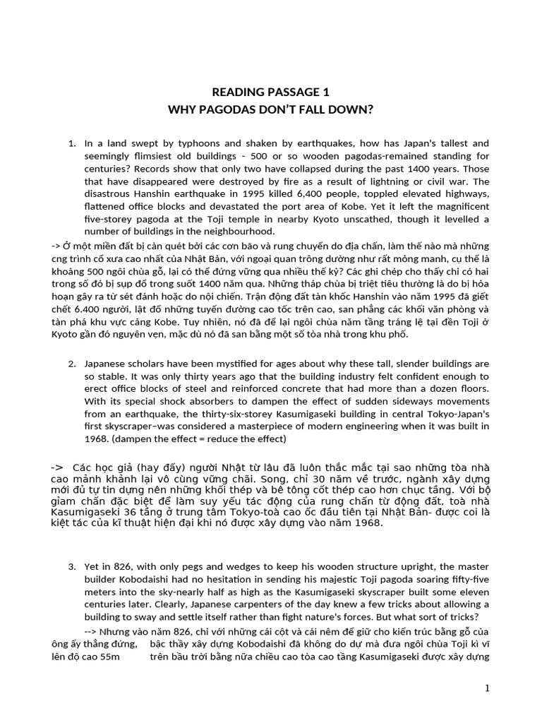 Reading Passage 1 Why Pagodas Don'T Fall Down? | PDF