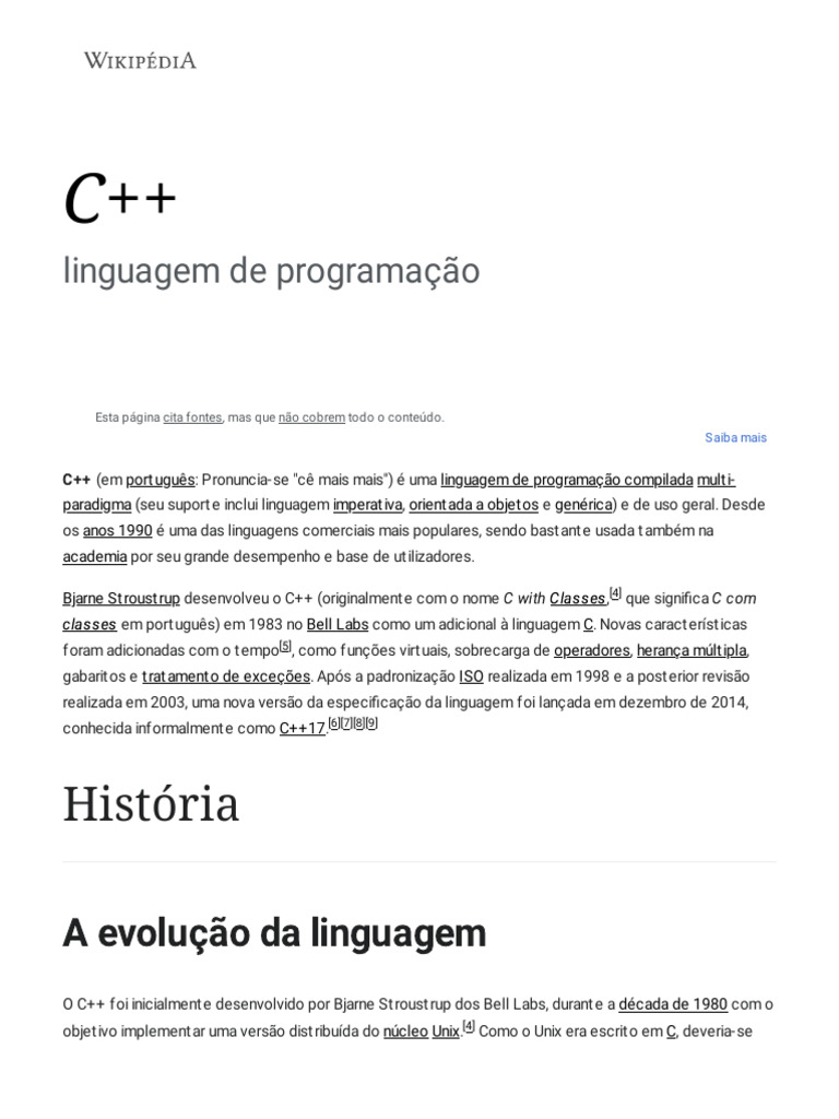C++ - Wikipédia, A Enciclopédia Livre | PDF | C ++ | Classe ...