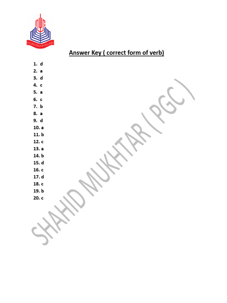 Answer Key (Correct Form of Verb) | PDF