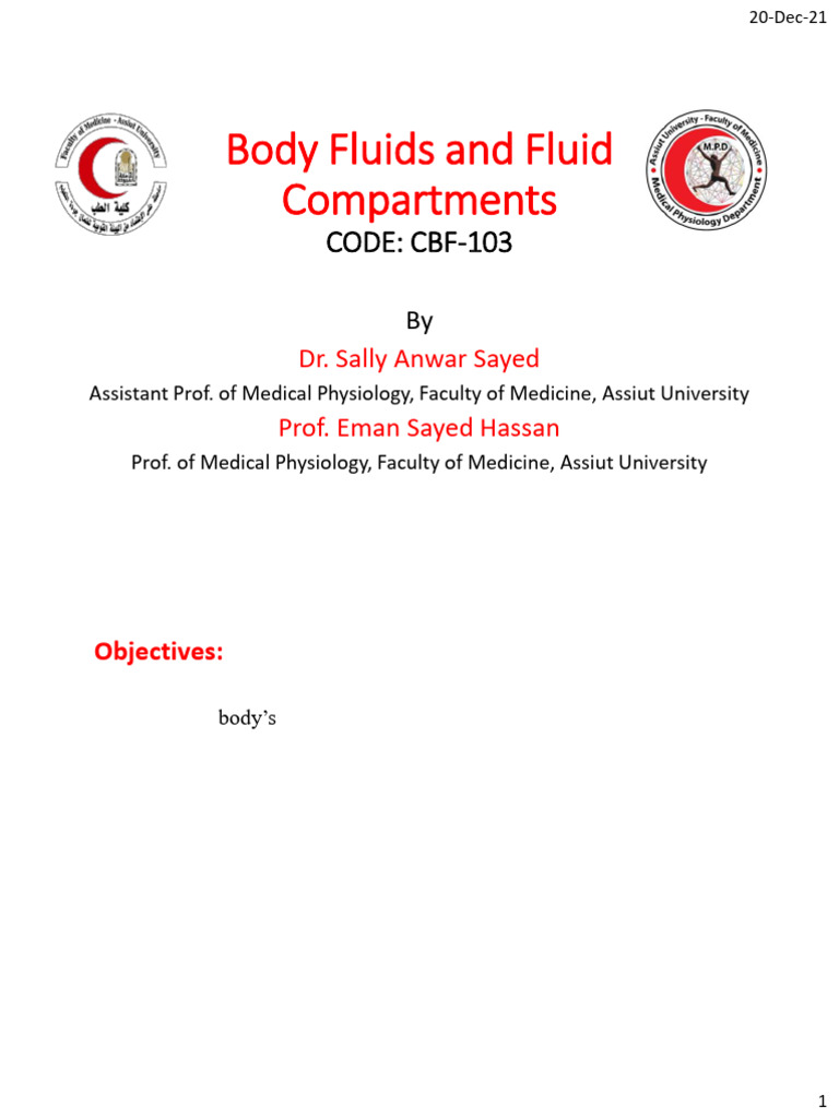1 - Body Fluids and Fluid Compartments 2022 | PDF | Edema | Lymph