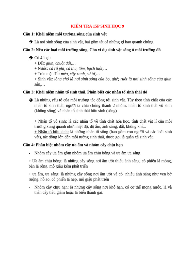 Kiểm Tra 15p Sinh Học 9 | PDF