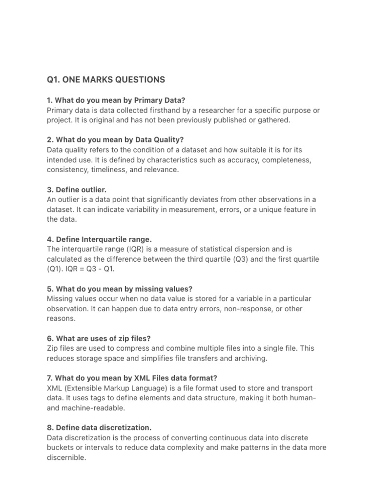 Data Science One Mark Question | PDF | Data | Statistical Analysis