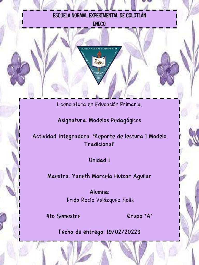 Reporte de Lectura Modelo Tradicional | PDF | Enseñando | Maestros