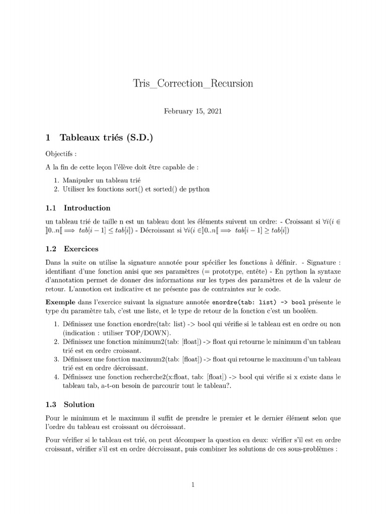 Algorithmes de Tris - Récursivité | PDF