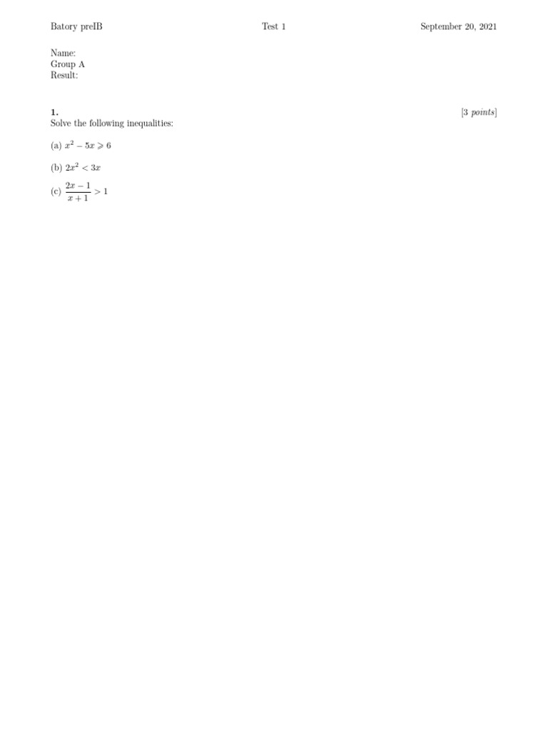 Test Quadratics preIB2 A | PDF