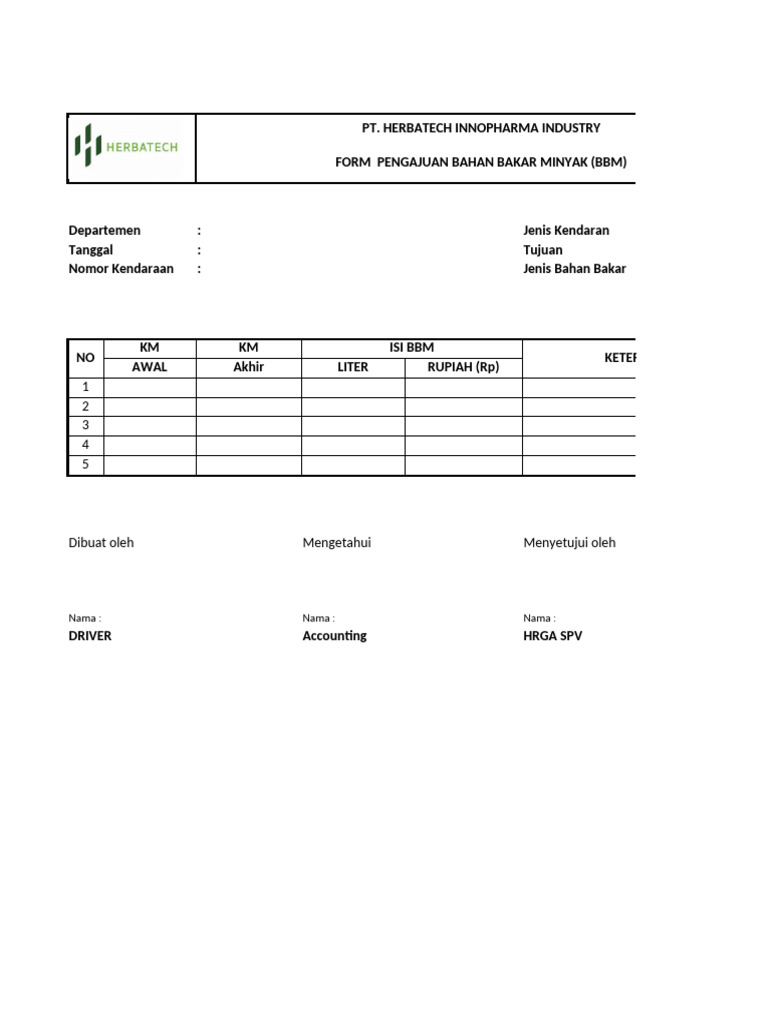 Form Pengajuan BBM | PDF