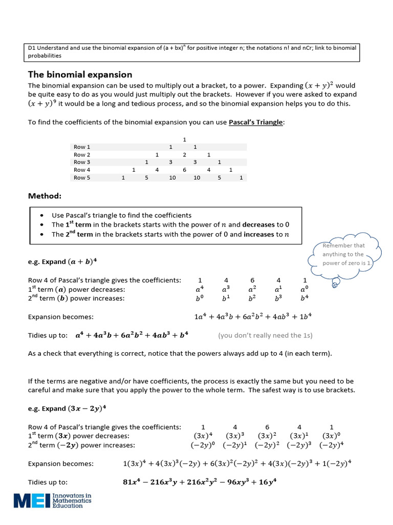 Binomial Expansion Notes | PDF | Mathematics | Discrete Mathematics