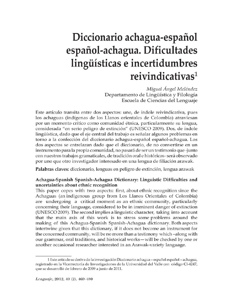 Diccionario Achagua-Español | PDF