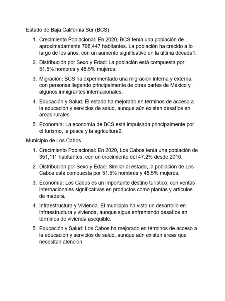Crecimiento y Economía de BCS y Los Cabos | PDF