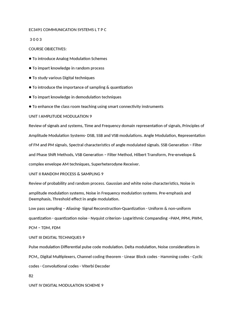 Communication Systems Course Overview | PDF | Modulation | Frequency ...