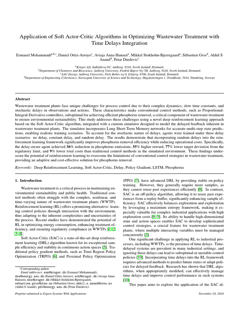 Application of Soft Actor-Critic Algorithms in Optimizing Wastewater ...