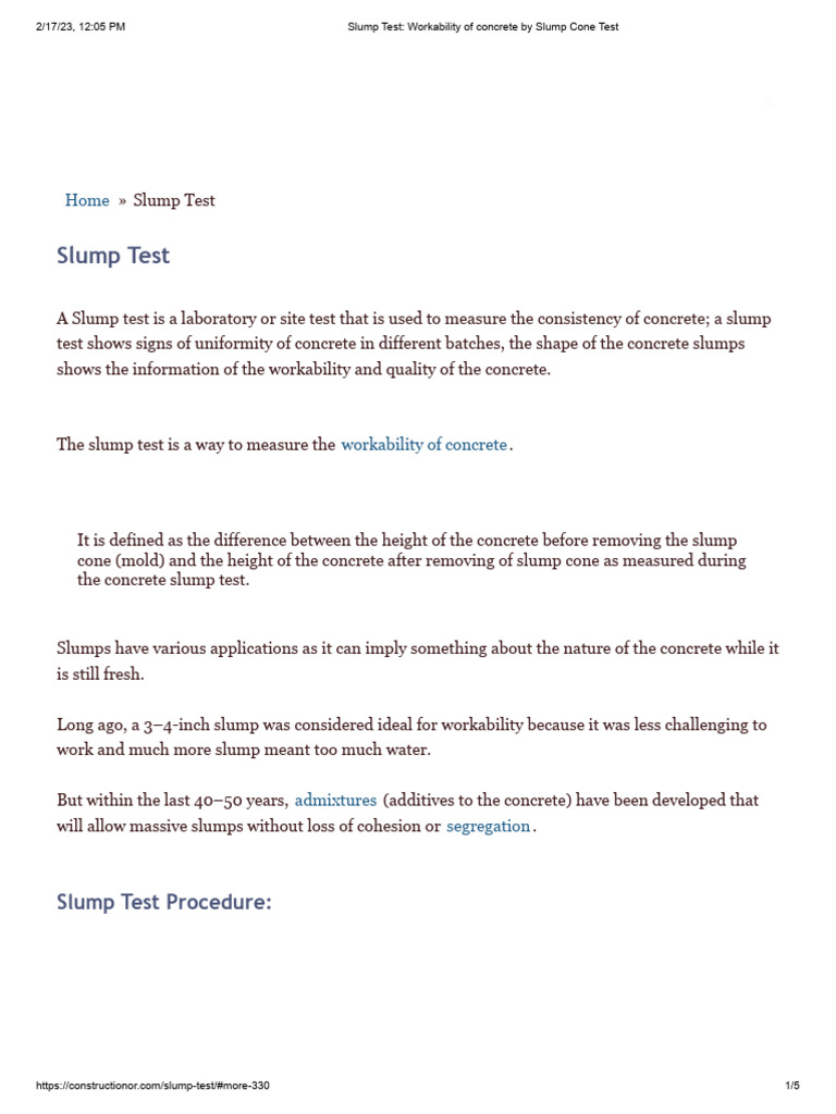 Slump Test | PDF | Concrete | Materials