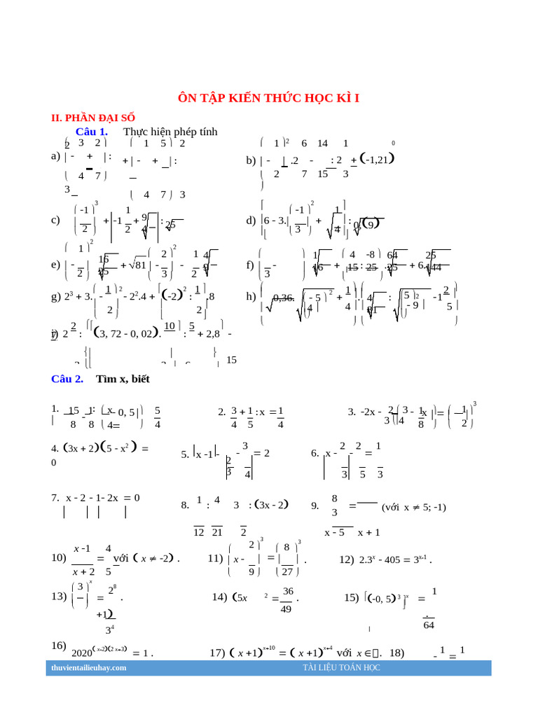 Tai Lieu On Tap He Mon Toan Lop 7 Len Lop 8 | PDF