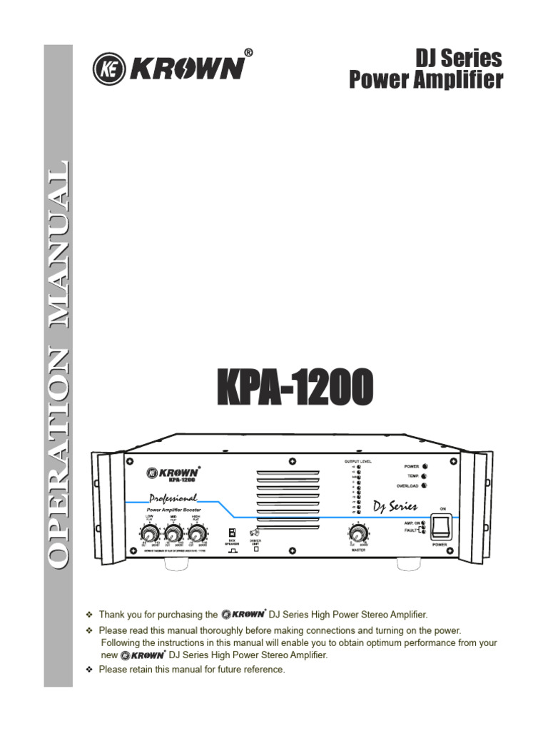Krown KPA-1200 Power Amplifier User Manual | PDF | Amplifier | Loudspeaker