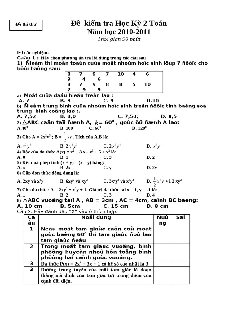 22 de KT HKII Toan 7 Co Dap An | PDF