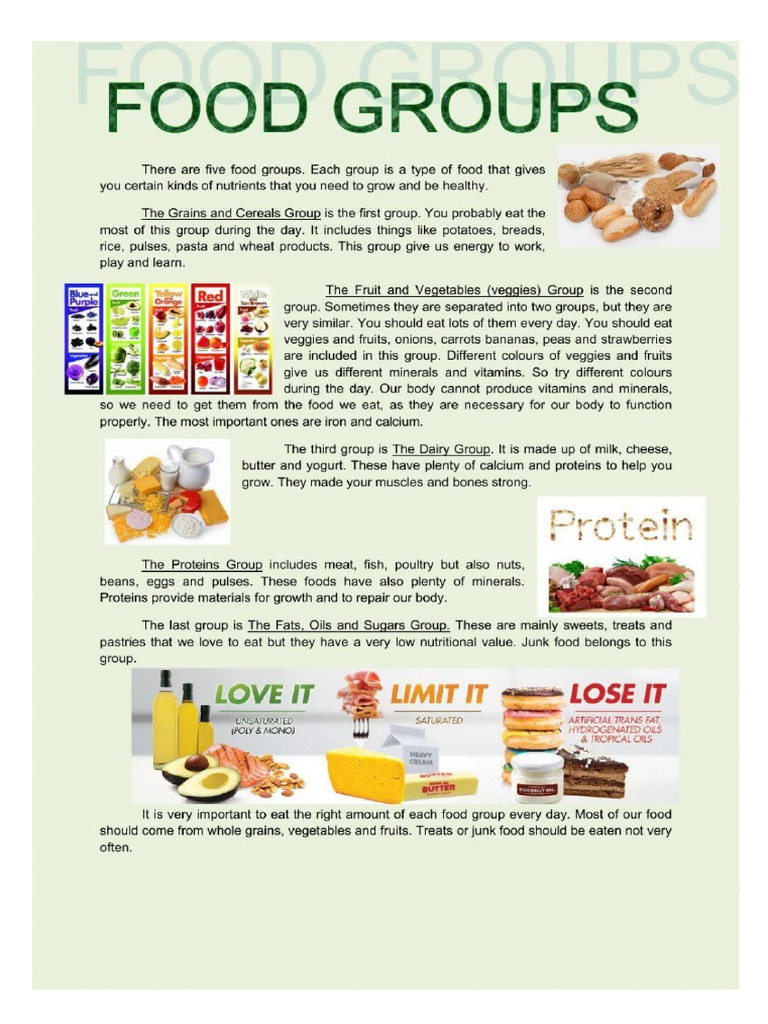 Food Groups Reading | PDF