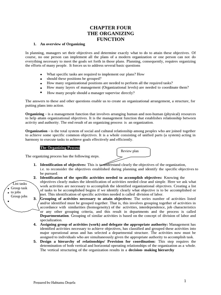 CH 4 Organizing | PDF | Goal | Division Of Labour
