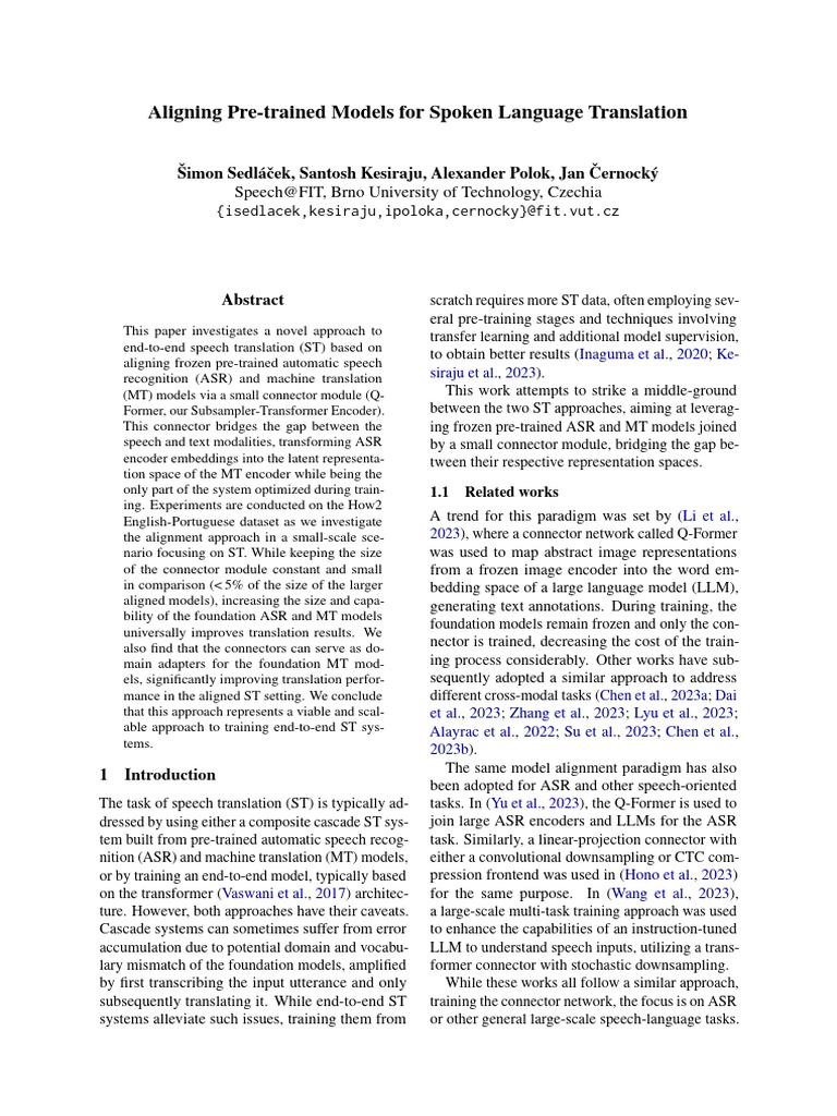 Aligning Pre-Trained Models For Spoken Language Translation.18294v1 | PDF | Speech Recognition ...