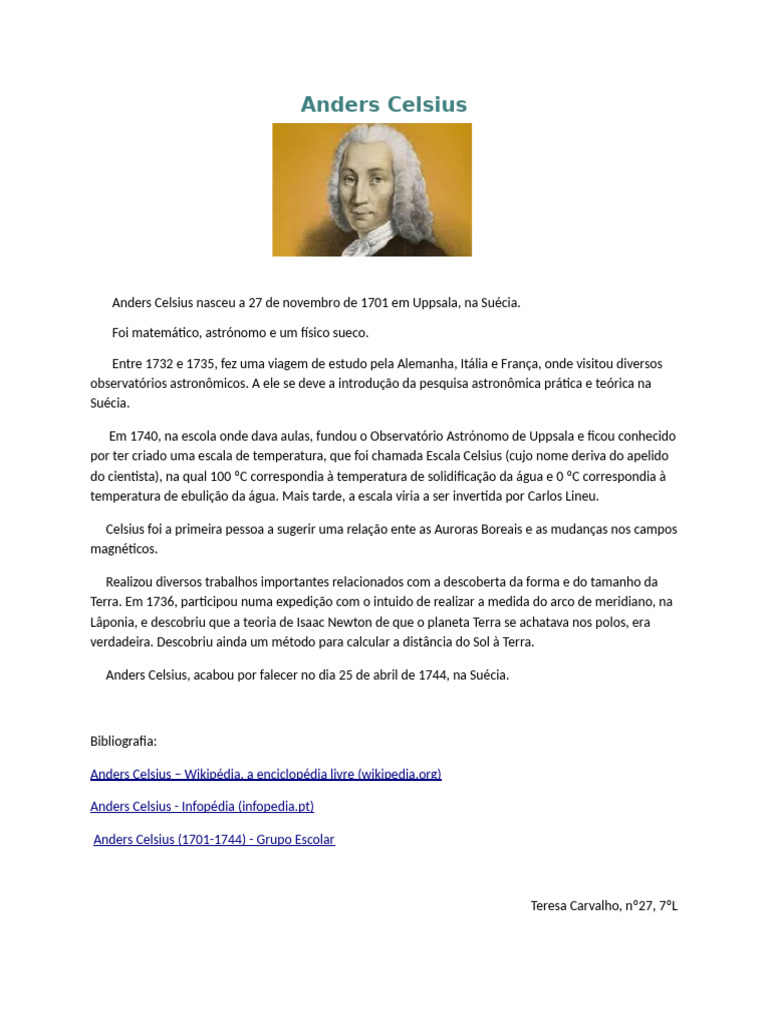 Biografia Anders Celsius | PDF