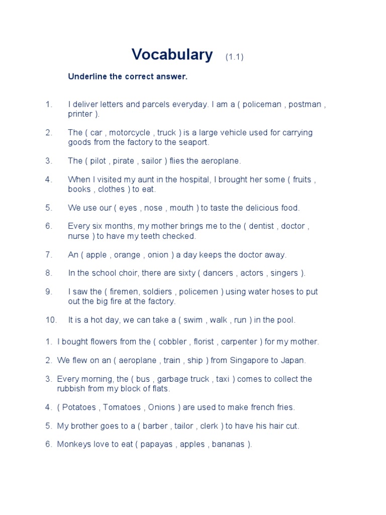 Vocabulary: Underline The Correct Answer | PDF | Nature