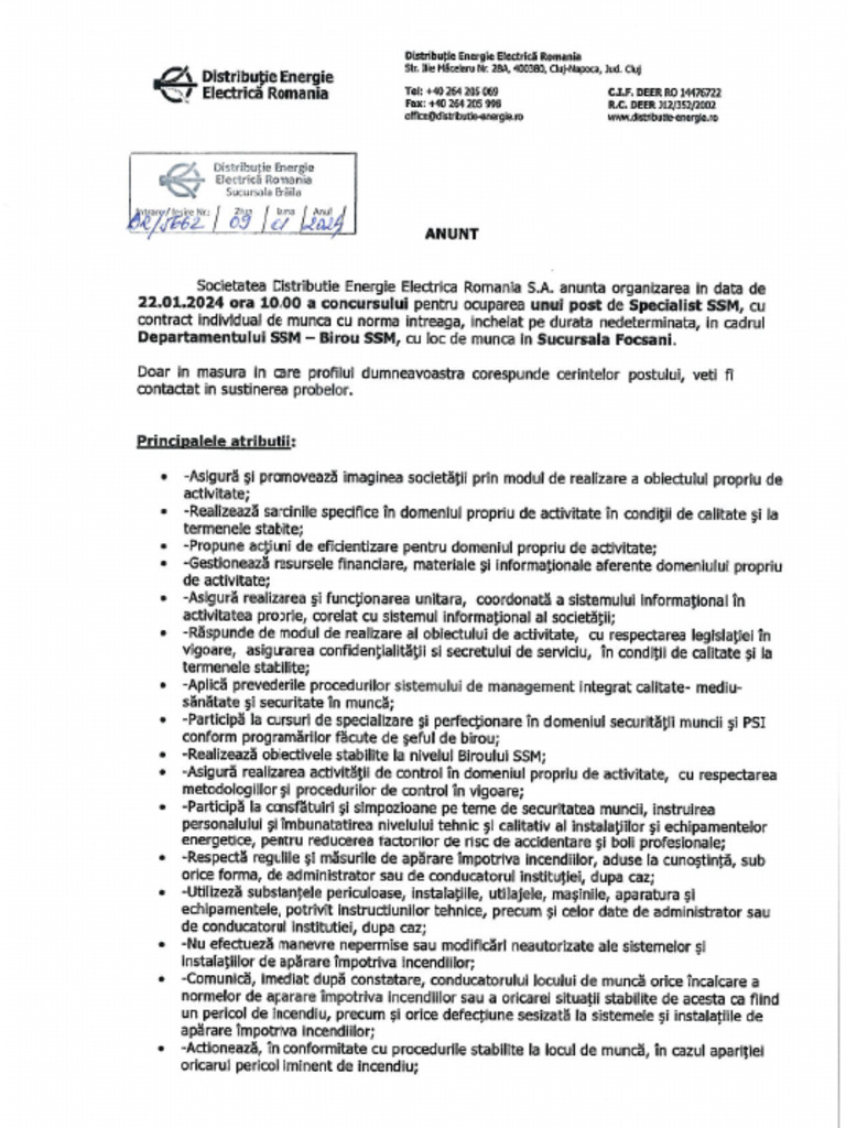 Anunt Concurs SPECIALIST SSM | PDF