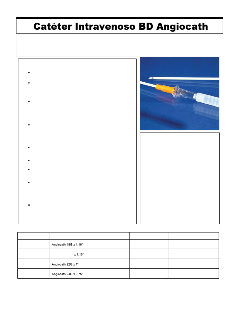 Catéter Intravenoso BD Angiocath | PDF | Terapia intravenosa | Conector ...