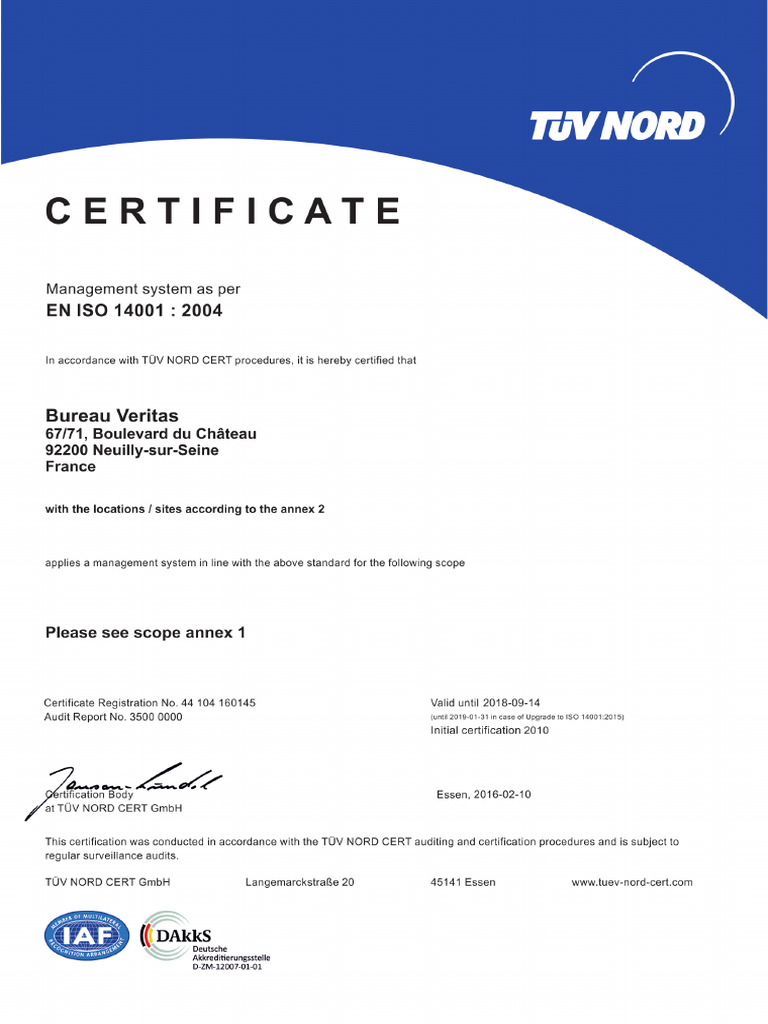 ISO 14001 Group Certificate EN March 2016 | PDF