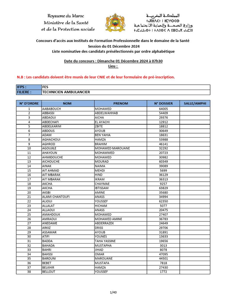 Liste des candidats IFPS 2024 Fès | PDF