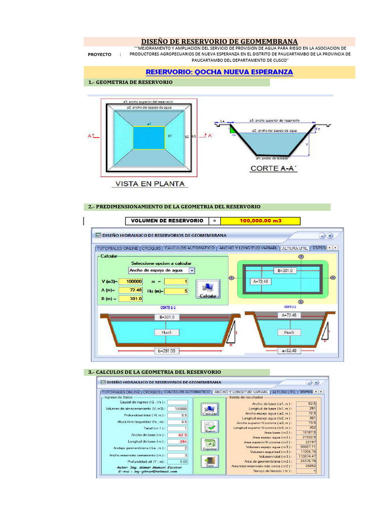 Diseño Resevorio Con Geomembrana | PDF