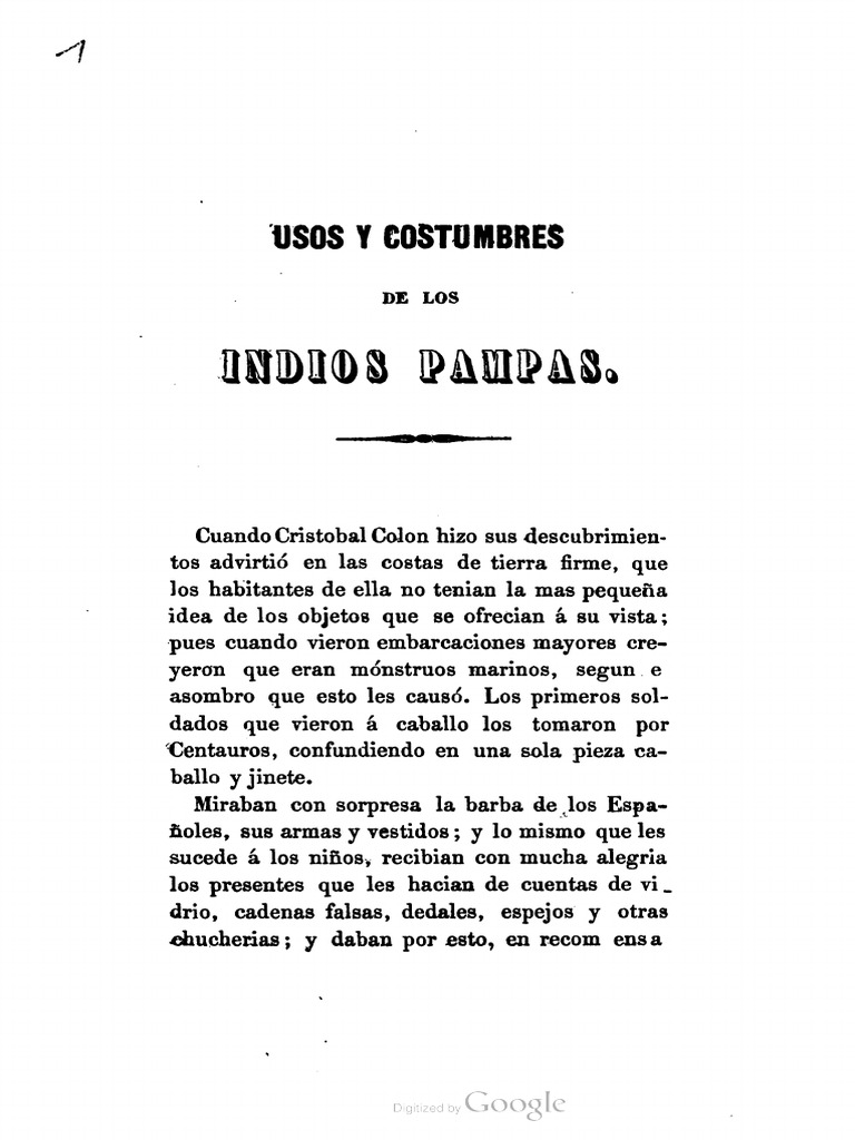 Usos y Costumbres de Los Indios Pampas y Algunos Apuntos Históricos ...