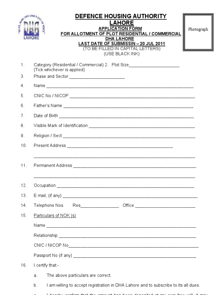 Dha App Form Sale of Plot | PDF | Banks | Money