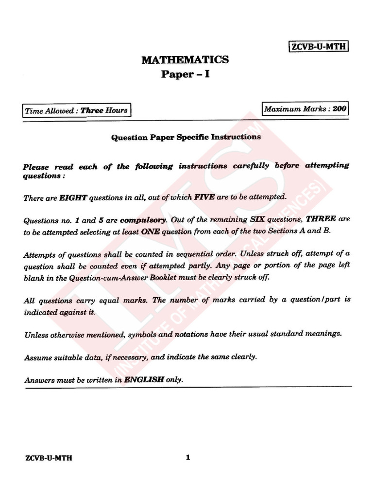 IFoS Mathematics Paper I 2021 | PDF
