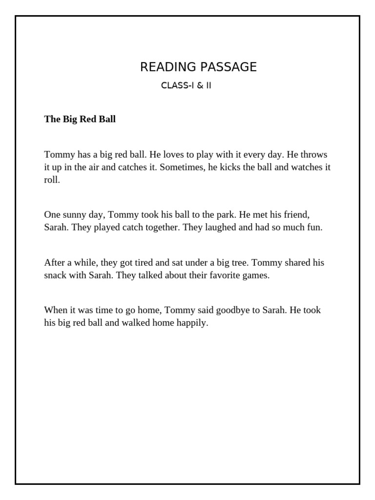 Reading Passage: The Big Red Ball | PDF