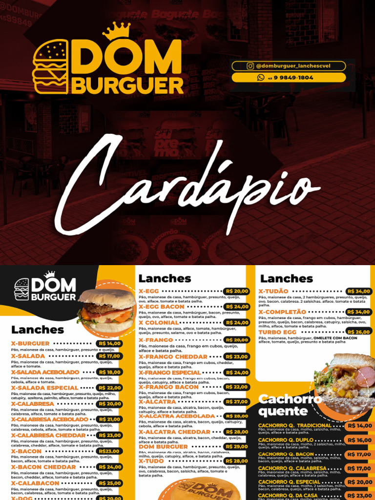Dom Burguer - Cardápio | PDF