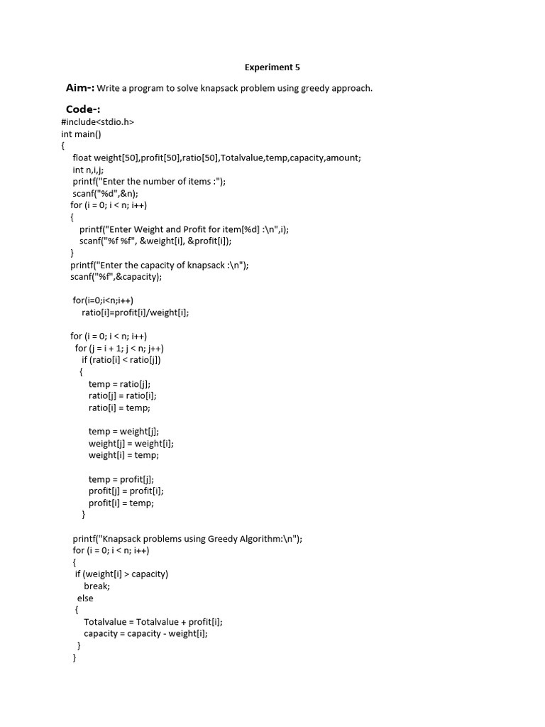Greedy Knapsack Problem Solution | PDF