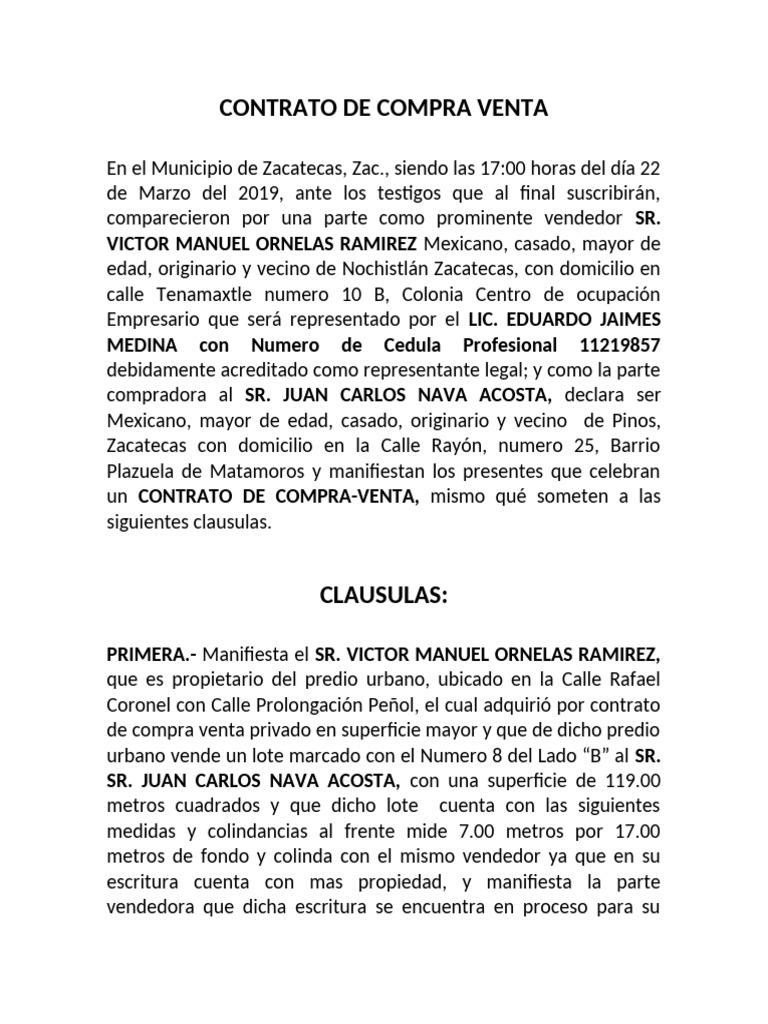 Contrato de Compra-Venta en Zacatecas | PDF
