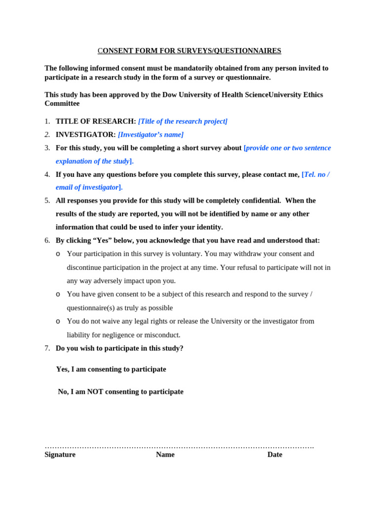 Consent Form For Surveys | PDF